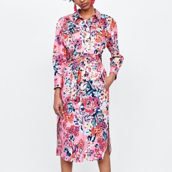 Zara | Dresses | Host Pick Gorgeous Zara Nwt Floral Pink Dress | Poshmark